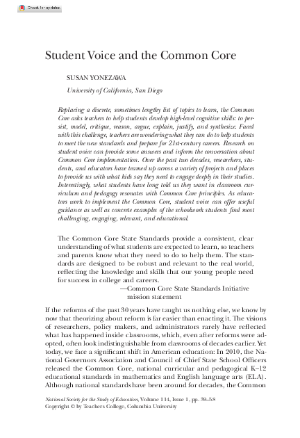 (PDF) Student Voice and the Common Core