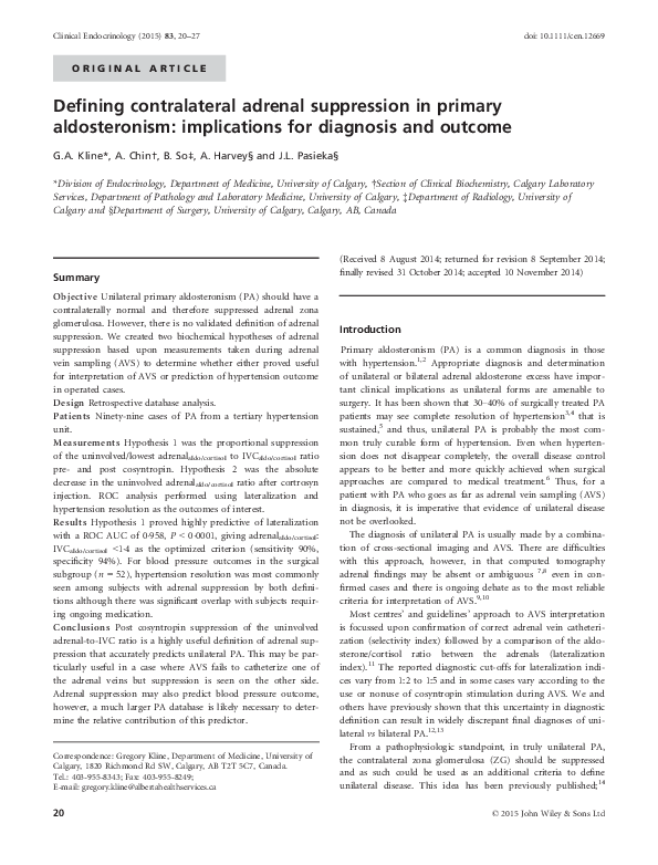 (PDF) Defining contralateral adrenal suppression in primary ...