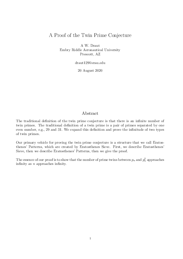 (PDF) Proof of the Twin prime conjecture