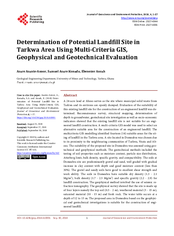 (PDF) Determination of Potential Landfill Site in Tarkwa Area Using Multi-Criteria GIS ...