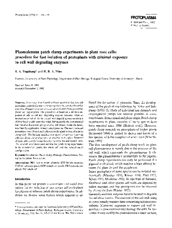 (PDF) Plasmalemma patch clamp experiments in plant root cells ...