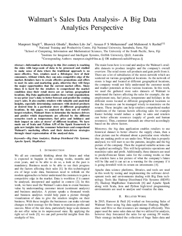 (PDF) Walmart's Sales Data Analysis - A Big Data Analytics Perspective