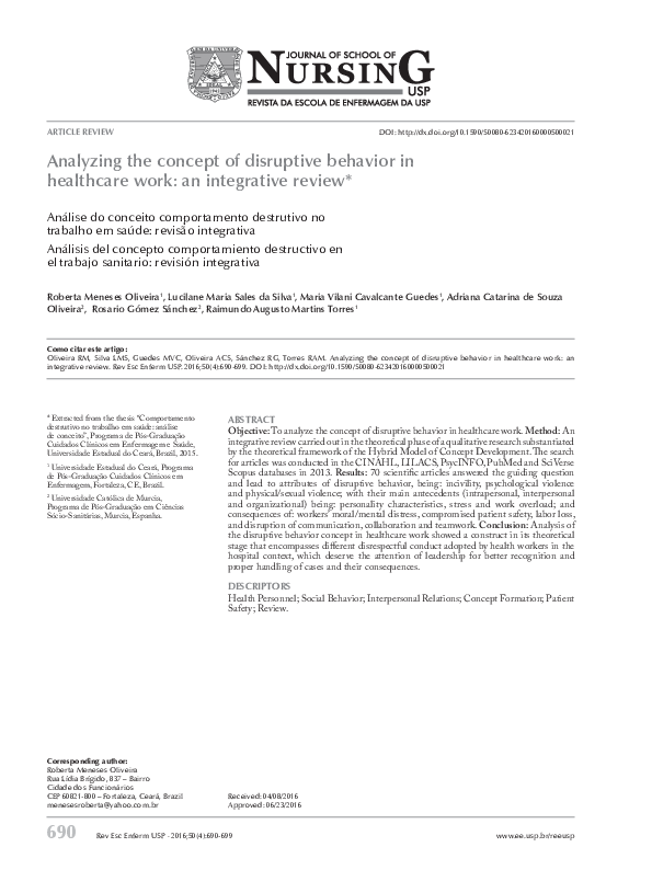 (PDF) Analyzing the concept of disruptive behavior in healthcare work ...