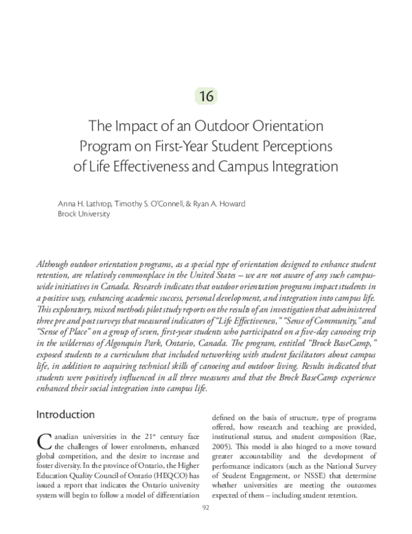 (PDF) 16. The Impact of an Outdoor Orientation Program on First-Year ...