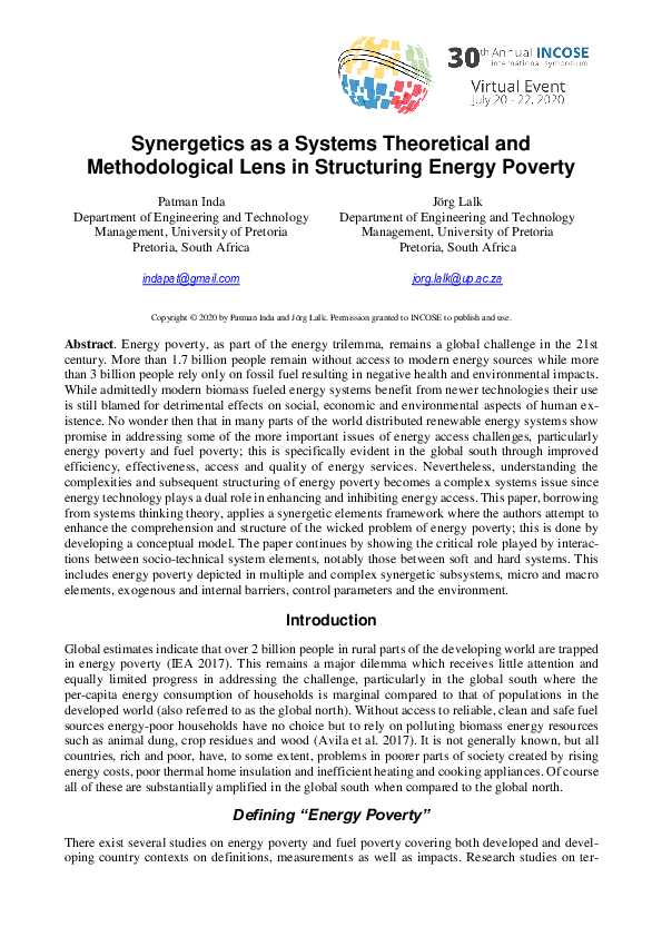 (PDF) Synergetics as a Systems Theoretical and Methodological Lens in Structuring Energy Poverty