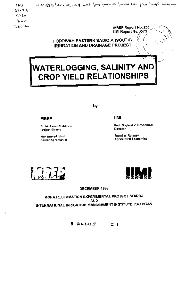 (PDF) Waterlogging, salinity and crop yield relationships