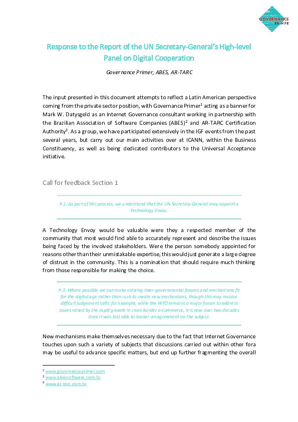 (PDF) Response to the Report of the UN Secretary-General’s High-level ...