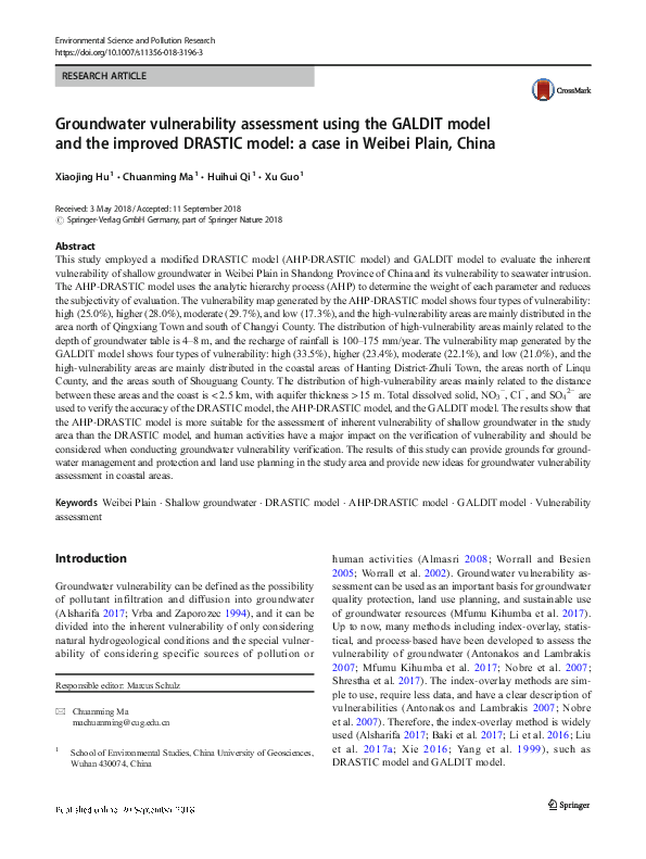 (PDF) Groundwater vulnerability assessment using GIS-based DRASTIC models in shallow aquifer of ...