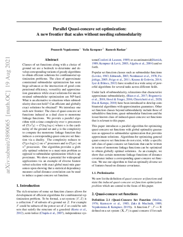 (PDF) Parallel Optimization of Quasi-Concave Set Functions