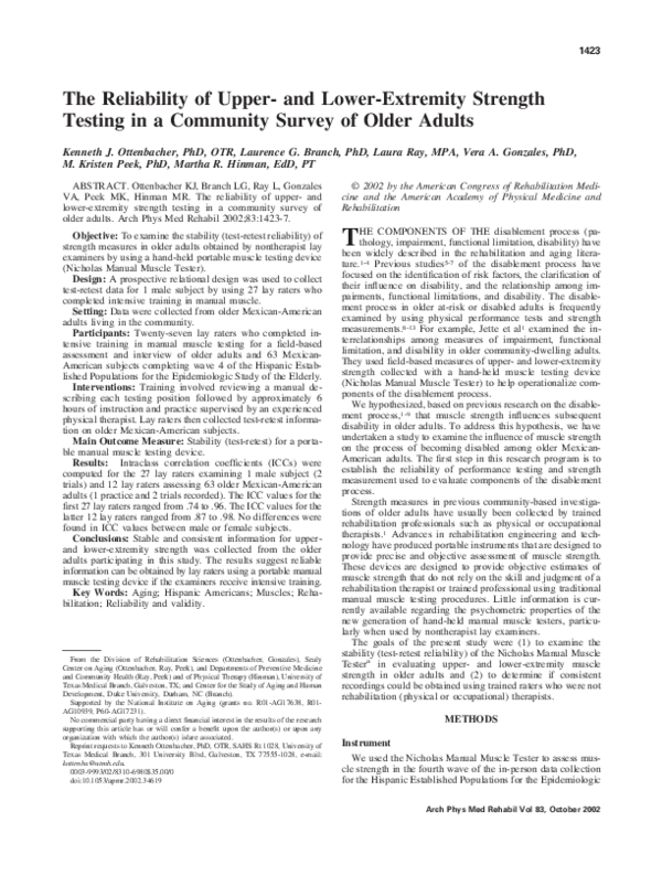 (PDF) The reliability of upper- and lower-extremity strength testing in ...