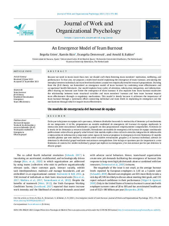(PDF) An Emergence Model of Team Burnout - Begoña Urien, Ramón Rico ...