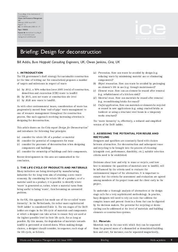 (PDF) Briefing: Design for deconstruction