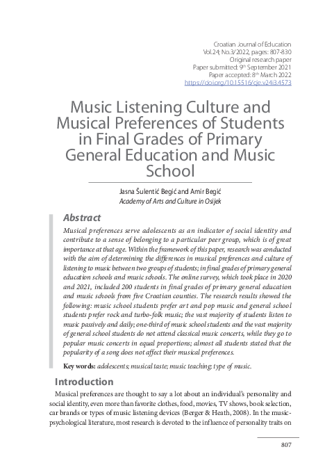 (PDF) Music Listening Culture and Musical Preferences of Students in ...