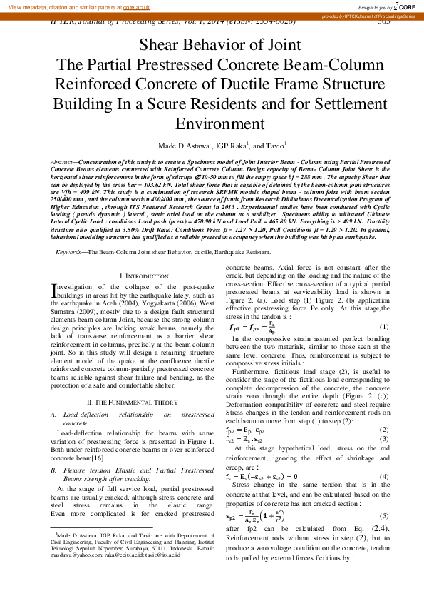 (PDF) Shear Behavior of Joint The Partial Prestressed Concrete Beam-Column Reinforced Concrete ...