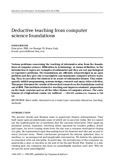 Pdf Deductive Teaching From Computer Science Foundations