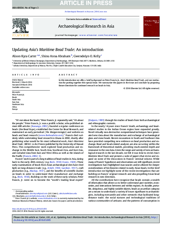 (PDF) Updating Asia's Maritime Bead Trade: An introduction