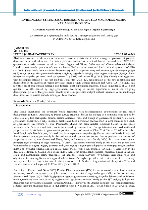 (PDF) Evidenceof Structural Breaks in Selected Macroeconomic Variables in Kenya