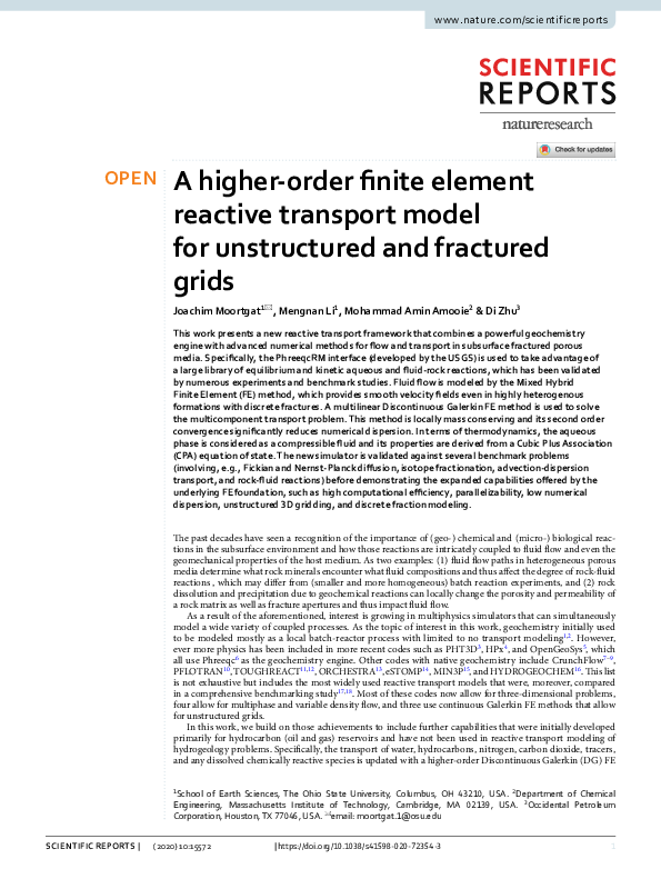 (PDF) A higher-order finite element reactive transport model for unstructured and fractured grids