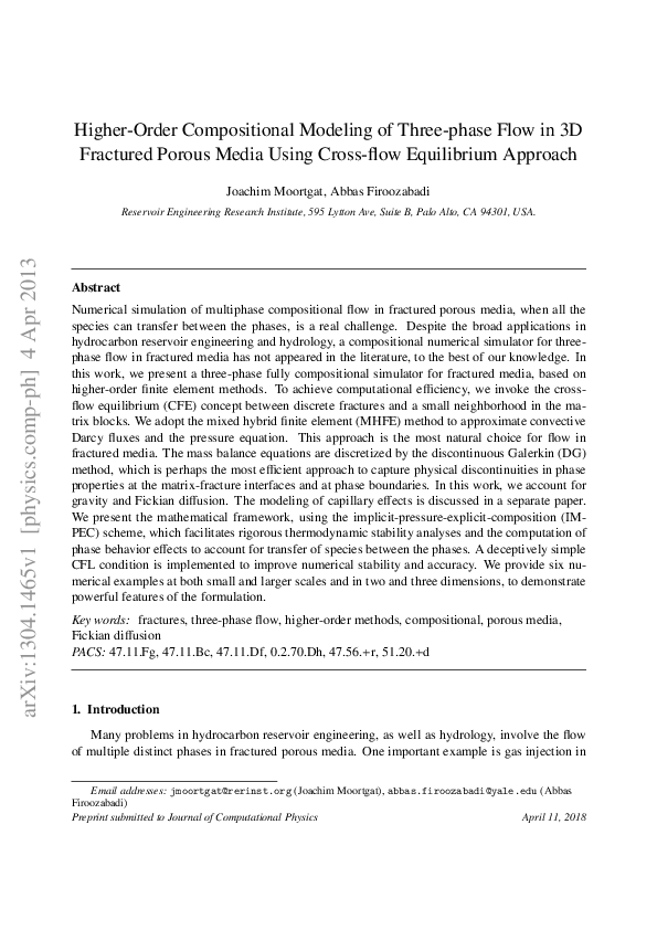 (PDF) Higher-order compositional modeling of three-phase flow in 3D fractured porous media based ...