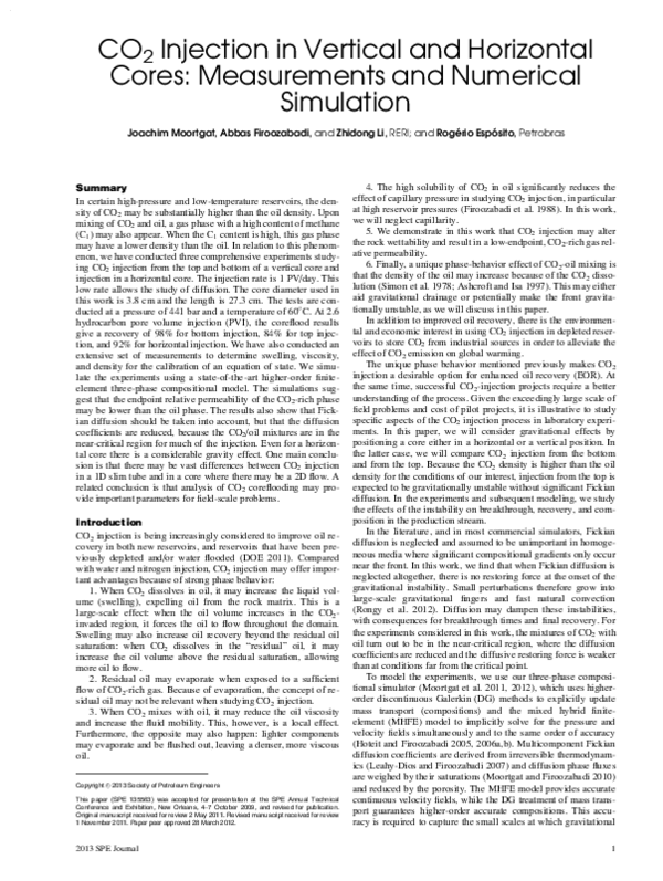 (PDF) CO2 Injection in Vertical and Horizontal Cores: Measurements and ...