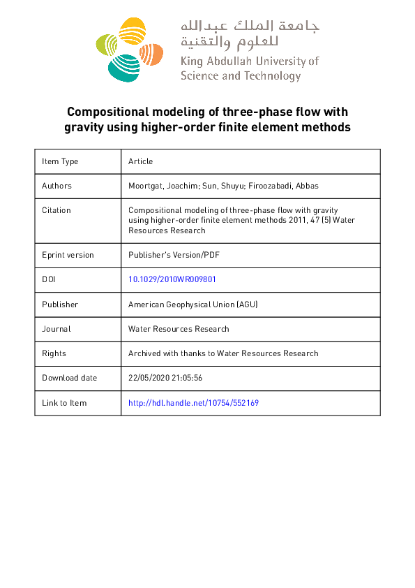 Pdf Compositional Modeling Of Three Phase Flow With Gravity Using 1907