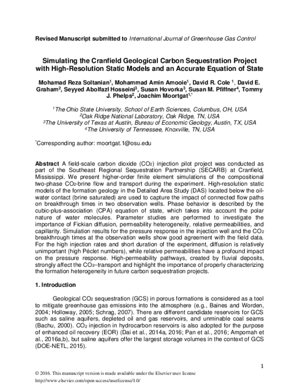 (PDF) Simulating the Cranfield geological carbon sequestration project ...