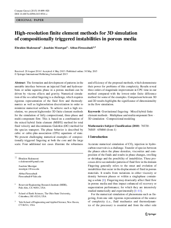 Pdf High Resolution Finite Element Methods For 3d Simulation Of Compositionally Triggered