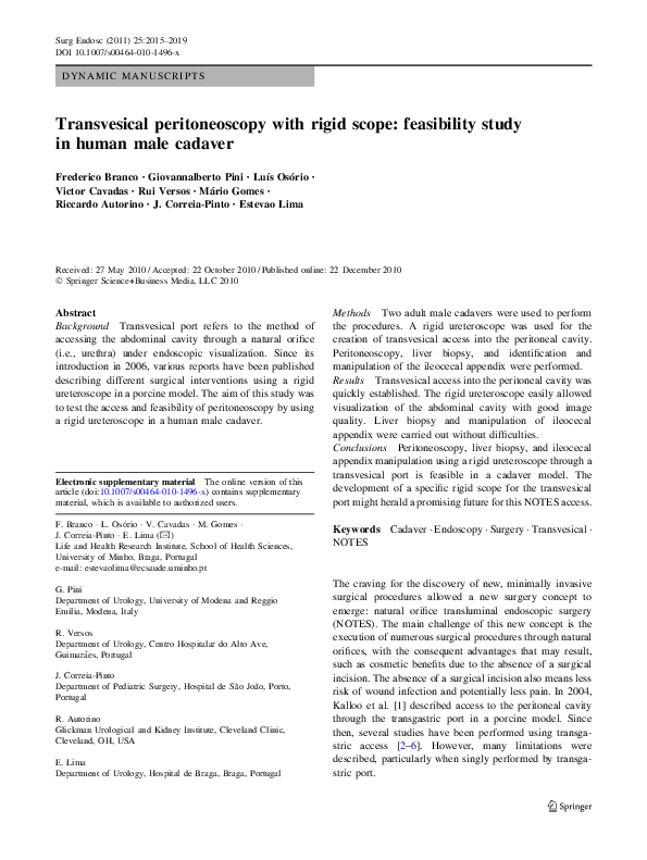 (PDF) Transvesical peritoneoscopy with rigid scope: feasibility study ...