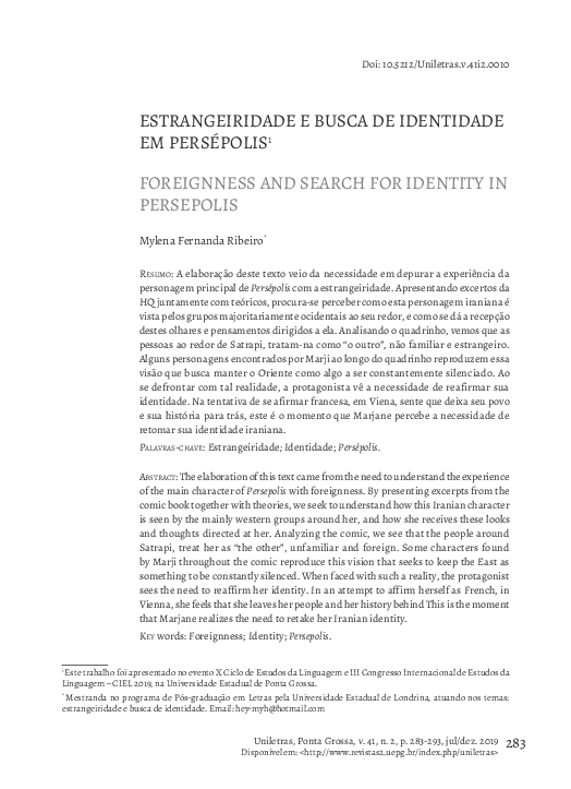 (PDF) Estrangeiridade e busca de identidade em Persépolis | Mylena ...