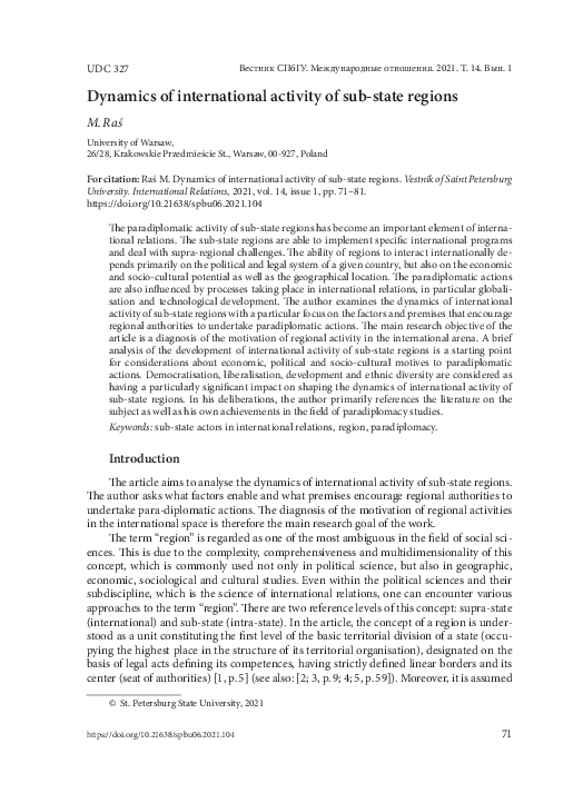 (PDF) Dynamics of international activity of sub-state regions