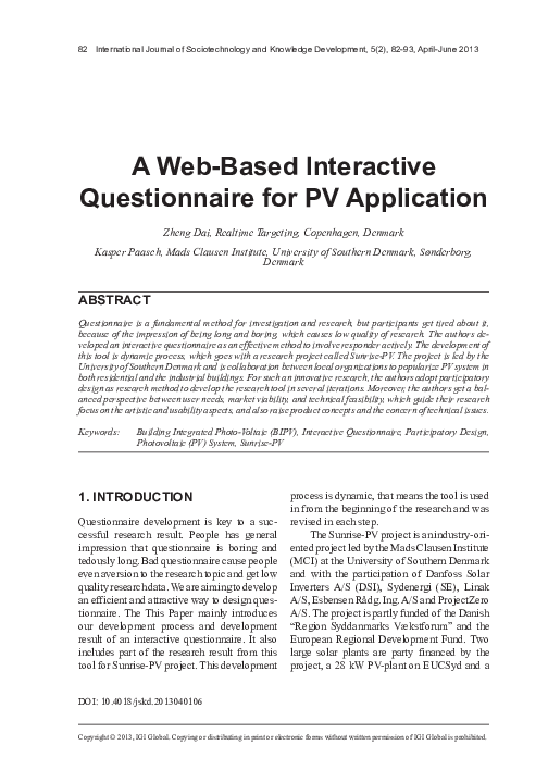 (PDF) A Web-Based Interactive Questionnaire for PV Application