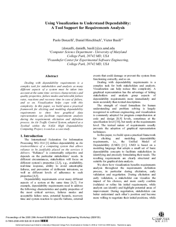 (PDF) Using Visualization to Understand Dependability: A Tool Support for Requirements Analysis