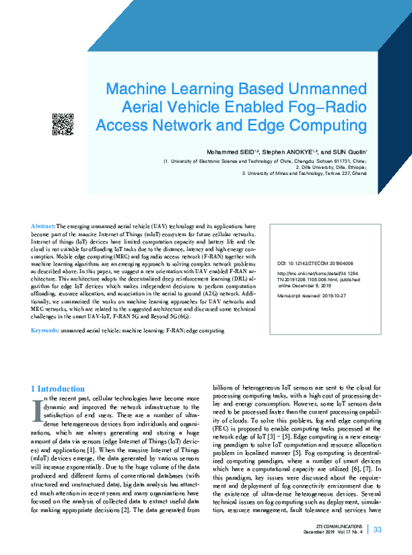 Pdf Machine Learning Based Unmanned Aerial Vehicle Enabled Fog Radio Aerial Vehicle Enabled
