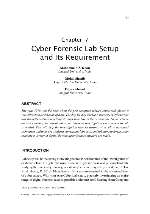 (PDF) Cyber Forensic Lab Setup and Its Requirement