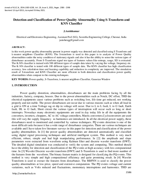 (PDF) Detection and Classification of Power Quality Abnormality Using S ...