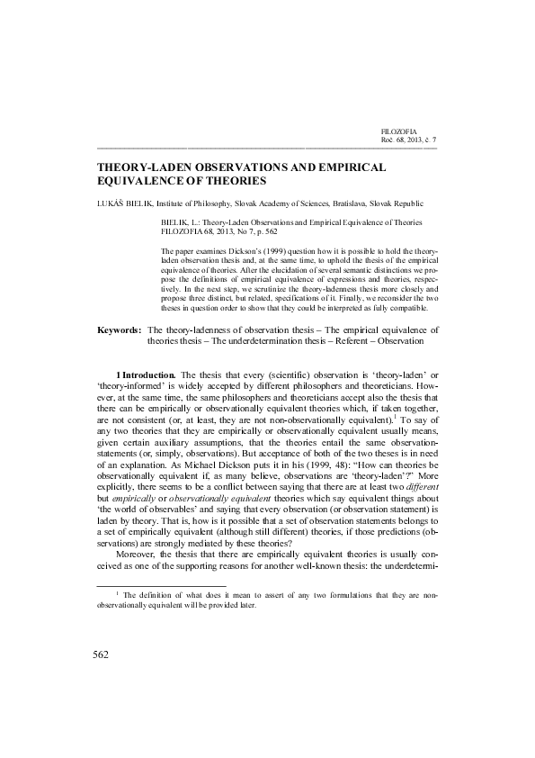 (PDF) Theory-Laden Observations and Empirical Equivalence of Theories