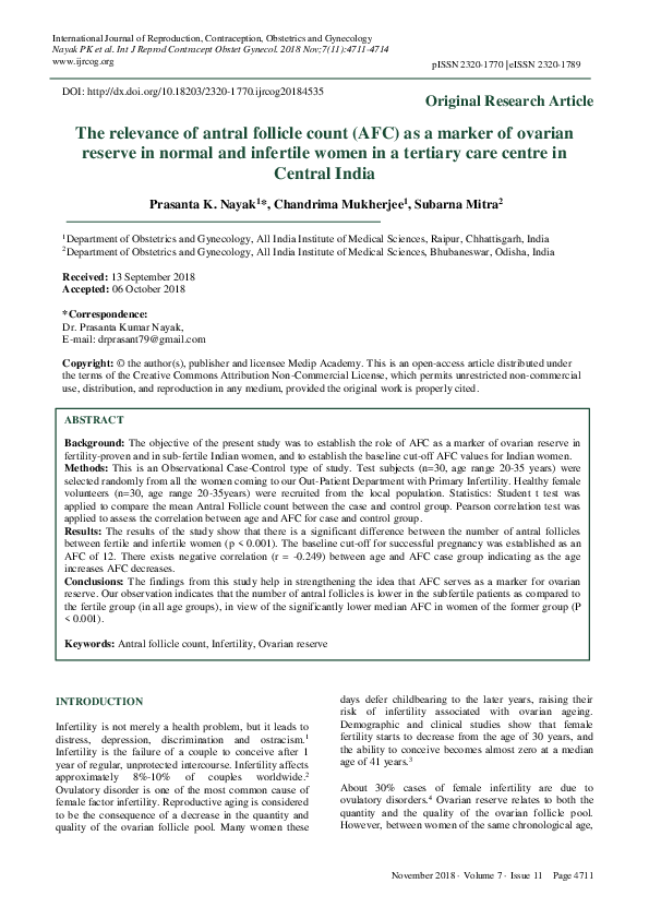 (PDF) The relevance of antral follicle count (AFC) as a marker of ...