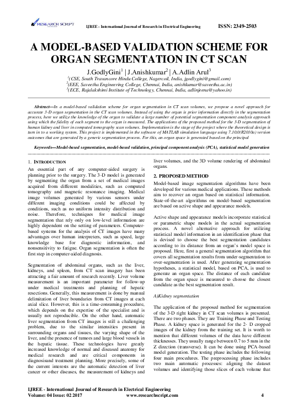 (PDF) A MODEL-BASED VALIDATION SCHEME FOR ORGAN SEGMENTATION IN CT SCAN
