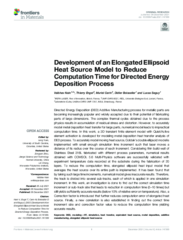 (PDF) Development of an Elongated Ellipsoid Heat Source Model to Reduce ...