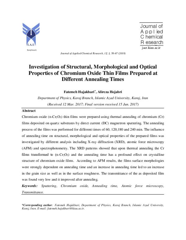 (PDF) Investigation of Structural, Morphological and Optical Properties of Chromium Oxide Thin ...