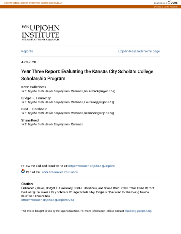 (PDF) Year Three Report: Evaluating the Kansas City Scholars College ...