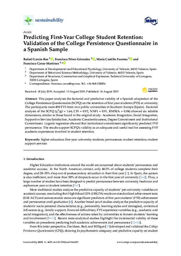 (PDF) Predicting First-Year College Student Retention: Validation of ...