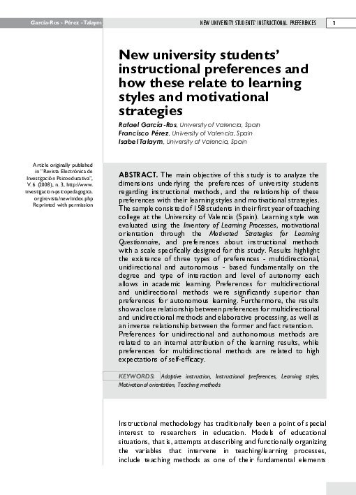 (PDF) New university students instructional preferences and how these ...
