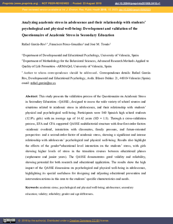 (PDF) Analyzing academic stress in adolescence and their relationship ...