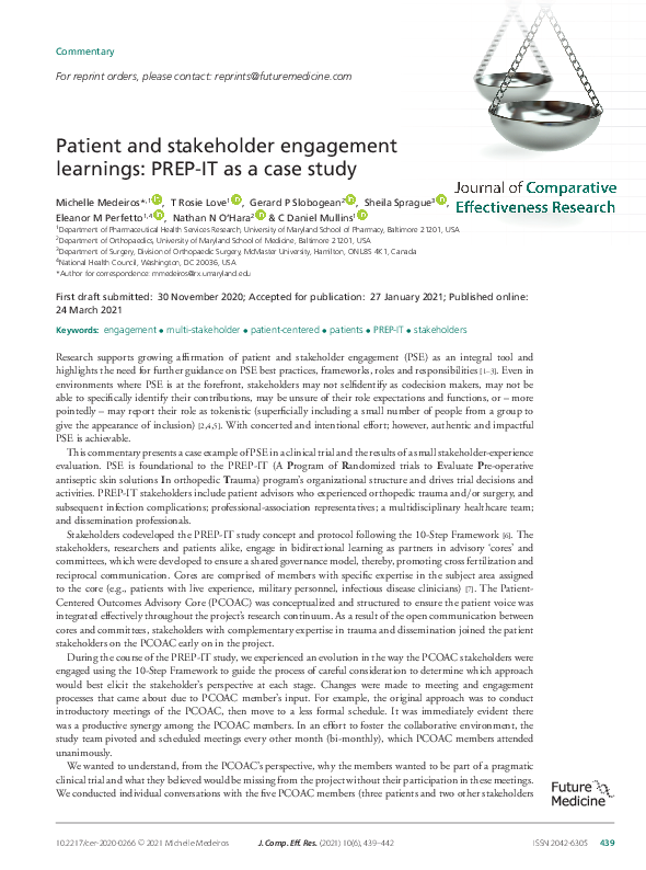 (PDF) Patient and stakeholder engagement learnings: PREP-IT as a case study