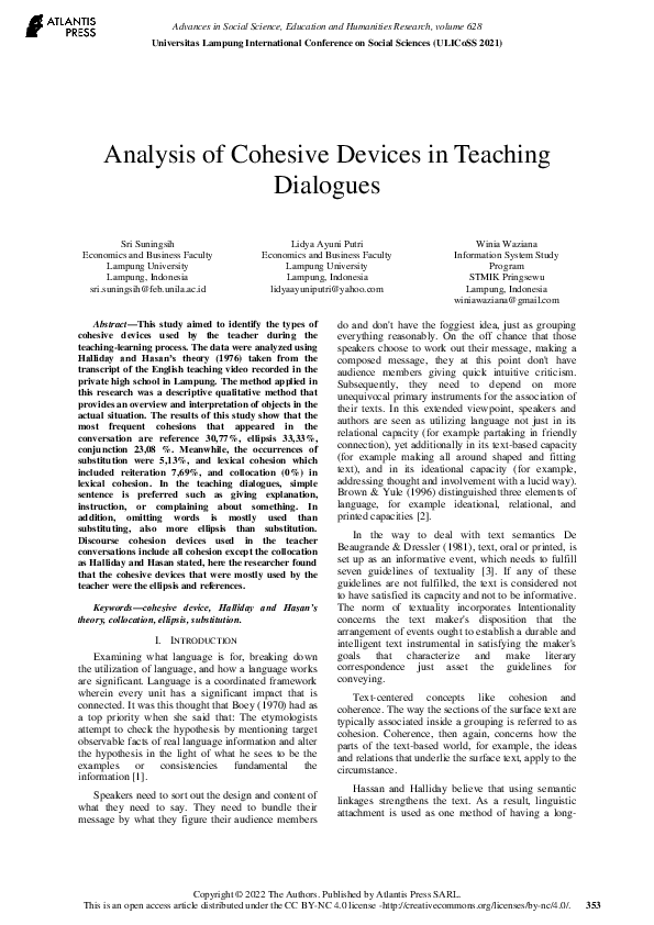 (PDF) Analysis of Cohesive Devices in Teaching Dialogues
