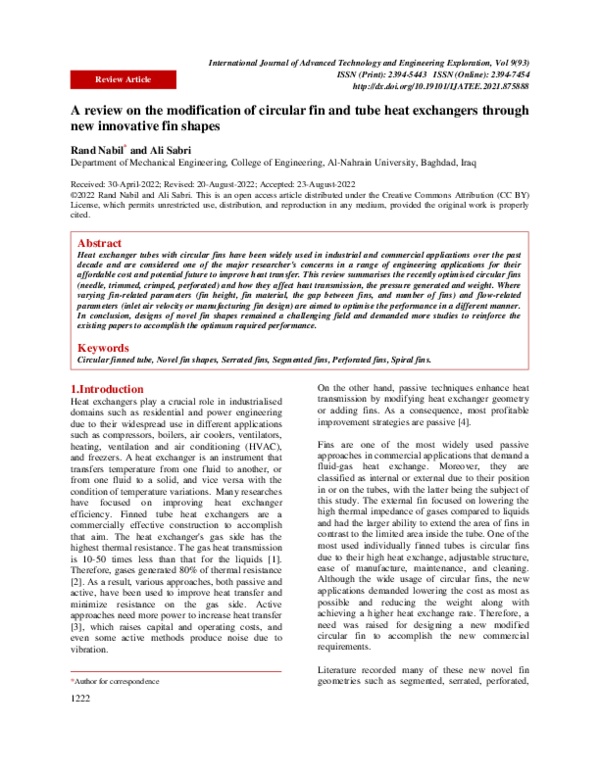 (PDF) A review on the modification of circular fin and tube heat ...