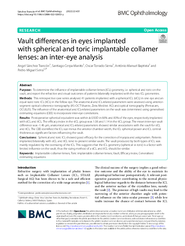 (PDF) Vault differences in eyes implanted with spherical and toric ...