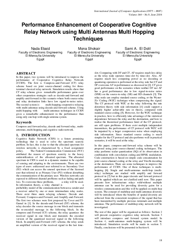 Pdf Performance Enhancement Of Cooperative Cognitive Relay Network Using Multi Antennas Multi
