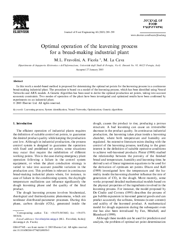 (PDF) Optimal operation of the leavening process for a bread-making ...